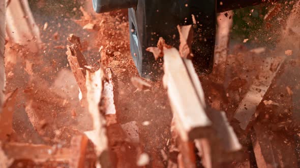 Super Slow Motion Detail Shot of Smashing Brick with Sledgehammer at ...