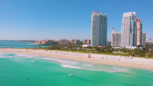 Surfers Ride Surfs in the Ocean Waves. Miami Beach, Stock Footage ...