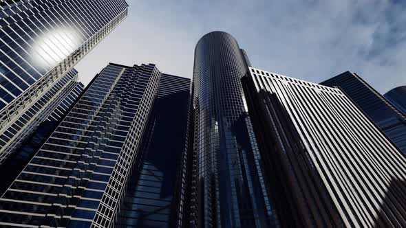 animation of a business center. buildings with mirrored windows ...