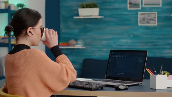 Female Coder Programming Analytics Report On Technical Interface Stock