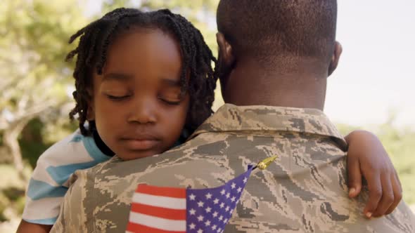 American soldier is hugging his son, Stock Footage | VideoHive