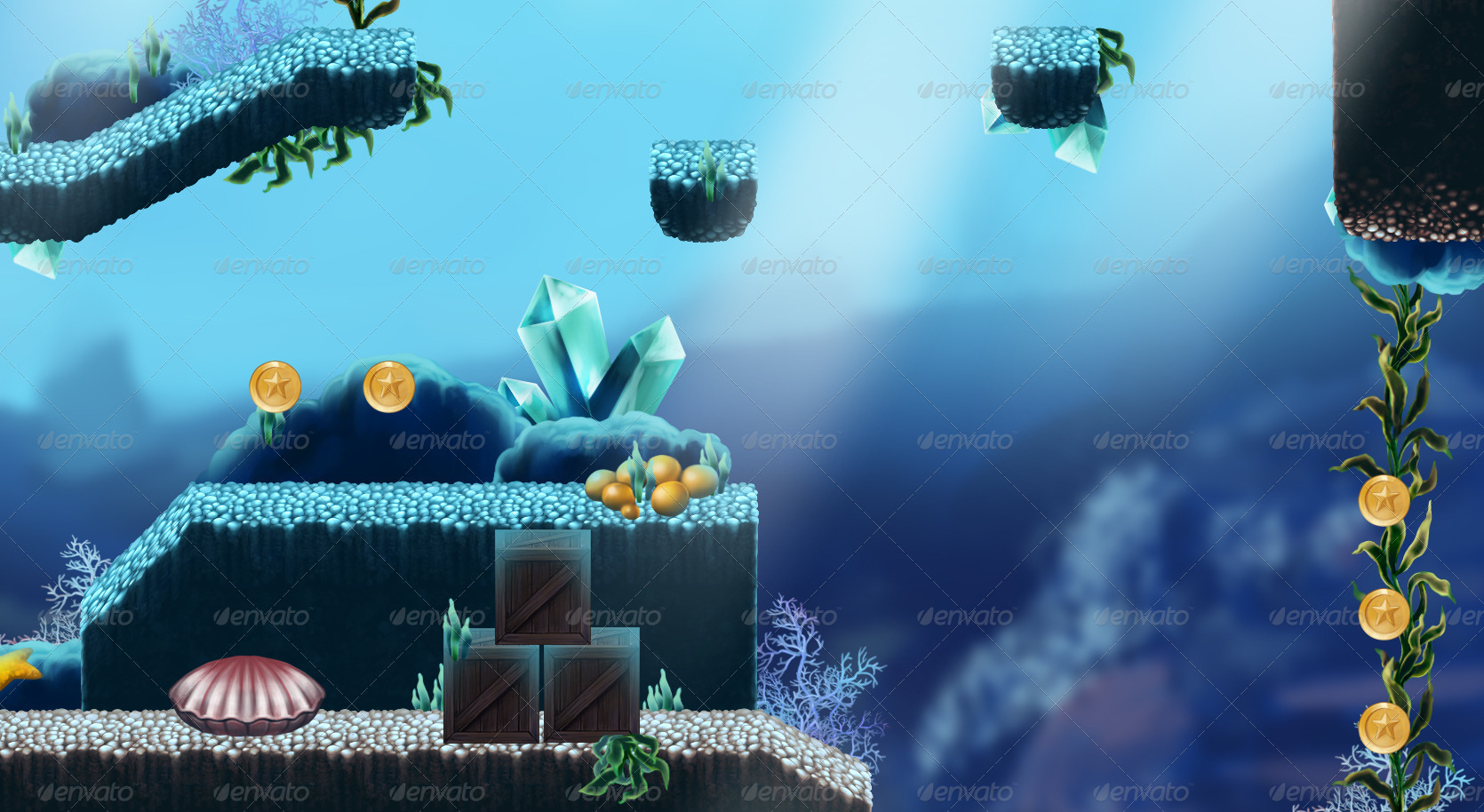 Platform Game Tileset 9: Underwater World, Game Assets | GraphicRiver