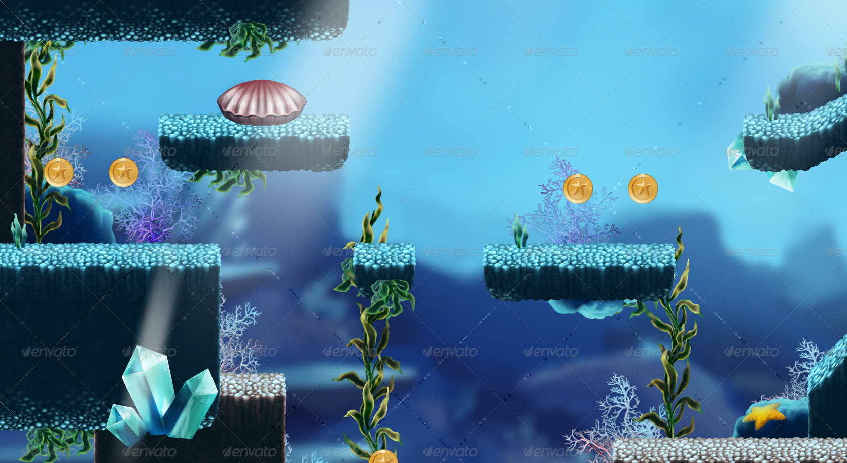 Platform Game Tileset 9: Underwater World, Game Assets | GraphicRiver