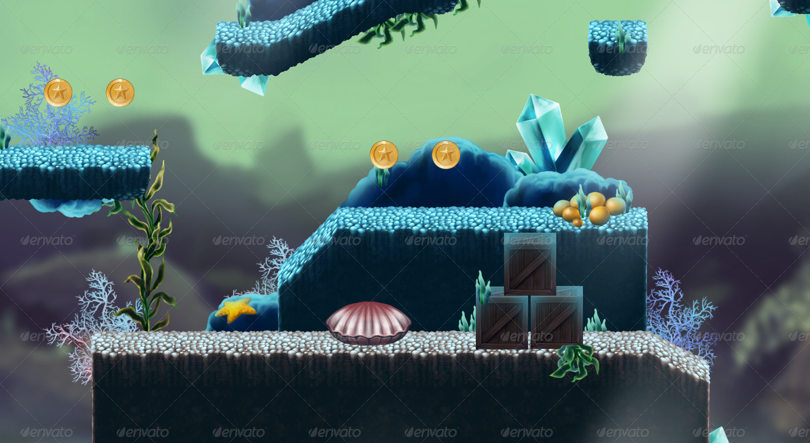 Platform Game Tileset 9: Underwater World, Game Assets | GraphicRiver