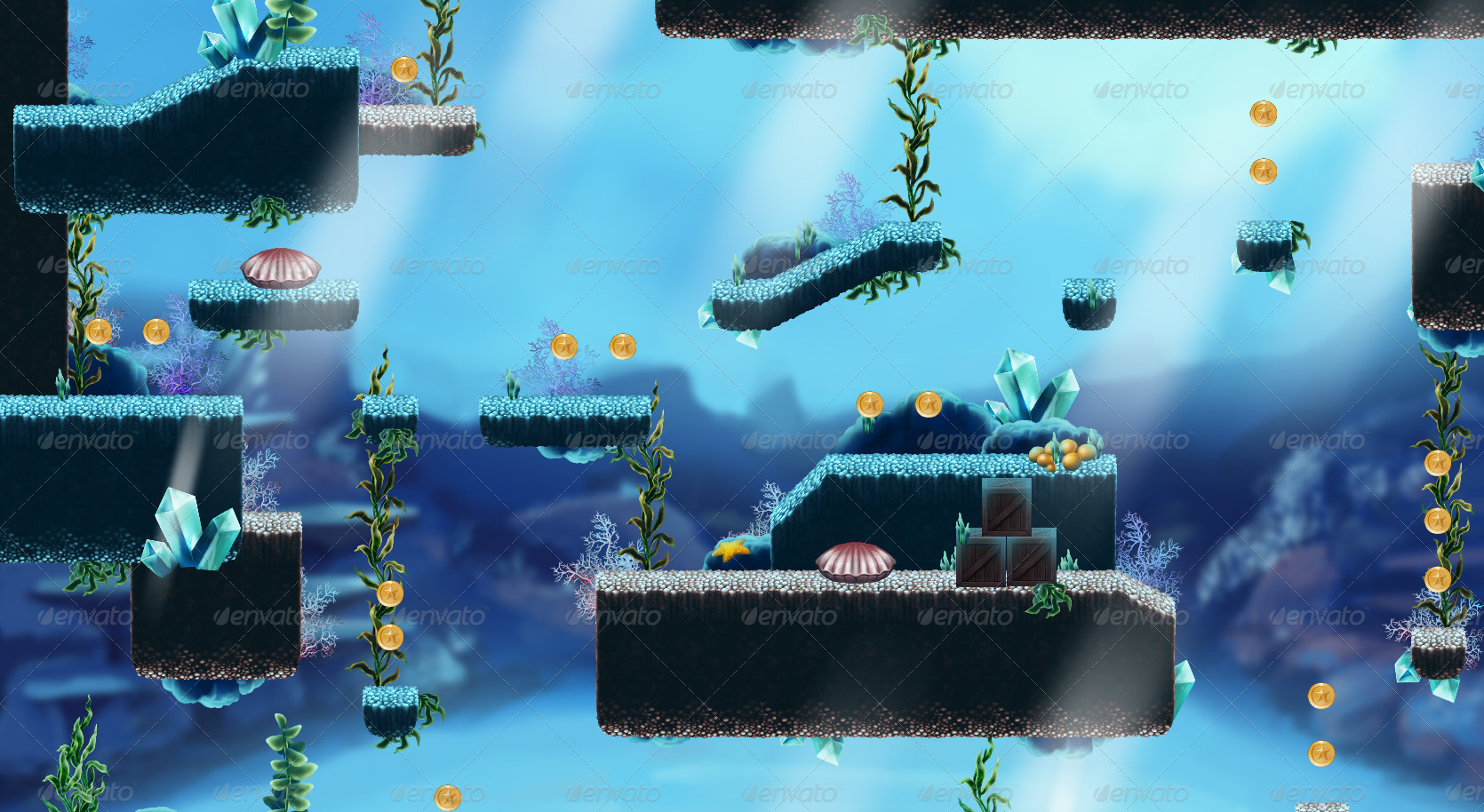 Platform Game Tileset 9: Underwater World, Game Assets | GraphicRiver