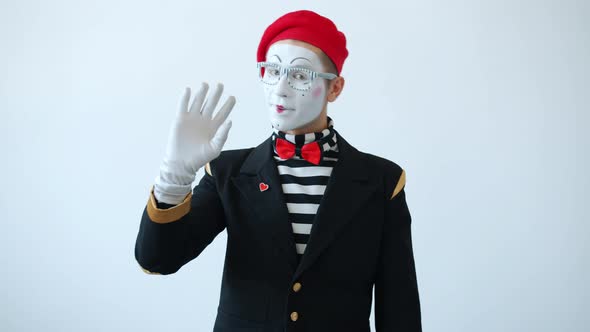 Friendly Mime Artist Waving Hand Saying Hello Greeting People and ...