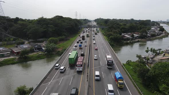 Aerial view of Indonesia Highway with busy traffic., Stock Footage