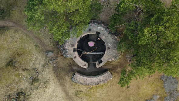 Floating high above the remains of a bunker from World War One with a ...