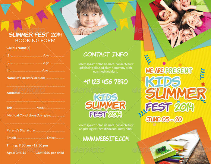 Kids summer camp fest 2014 trifold brochure, Print Templates | GraphicRiver