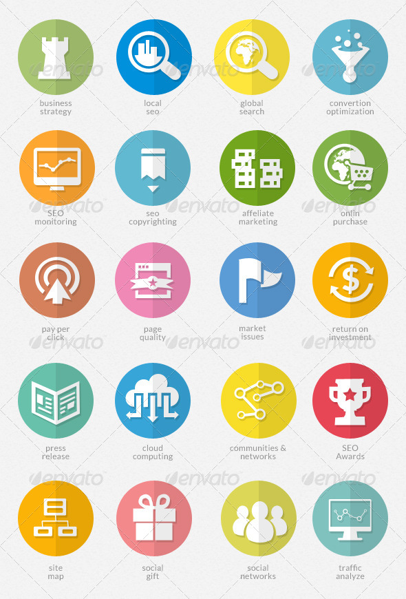 Flat SEO & Marketing Icons Bundle Pack, Icons | GraphicRiver
