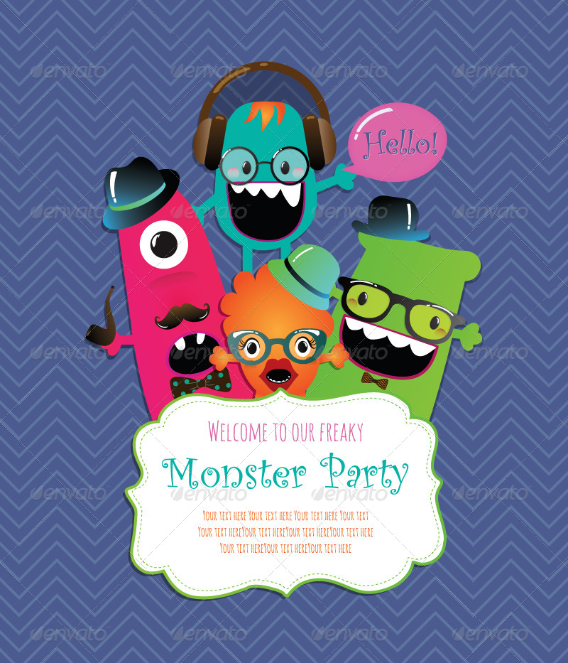 Banners and Greeting Cards with Cute Monsters, Vectors | GraphicRiver