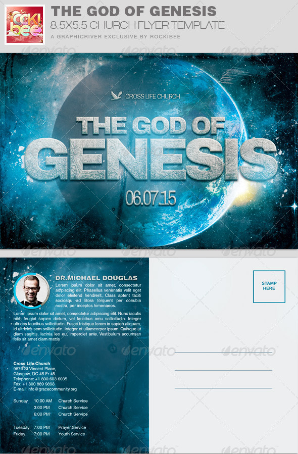 The God of Genesis Church Flyer Invite Template by Rockibee | GraphicRiver