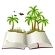 An open book with coconut trees and birds, Vectors | GraphicRiver