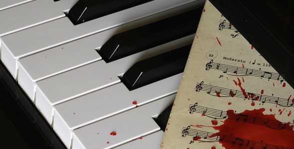 Piano and Blood Drops on Music Sheet, Stock Footage | VideoHive