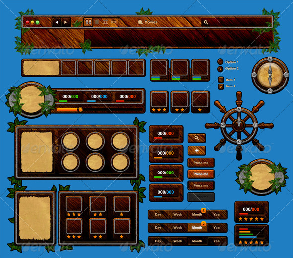 Wooden Game UI Pack, Graphics | GraphicRiver