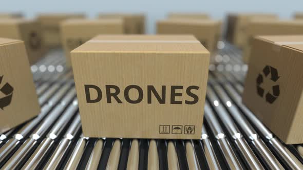 Cartons with Drones on Roller Conveyors, Motion Graphics | VideoHive