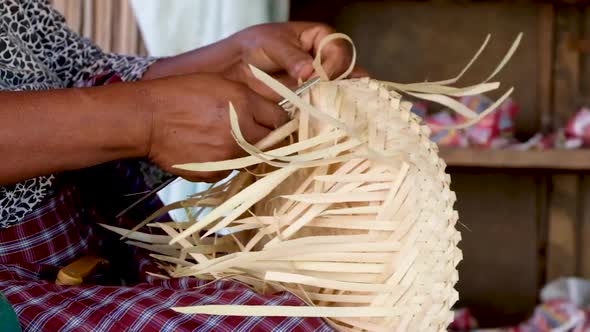 Closeup Of A Timorese Basket Weaving Weaver in Timor-Leste, Stock Footage