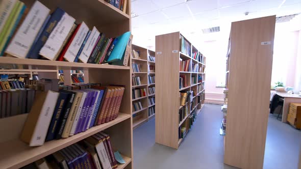 Modern library interior design. Library interior with books on shelves ...