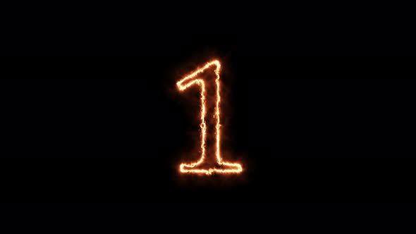 Number 1 fire. Symbol animation burning in a flame on a black ...