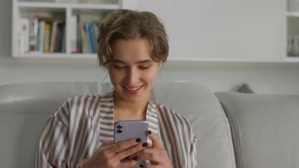 Happy Girl Texting Message on Mobile Phone Portrait, Stock Footage