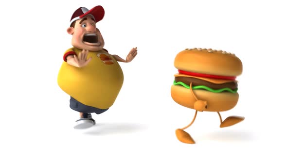 Big man and hamburger running, Motion Graphics | VideoHive