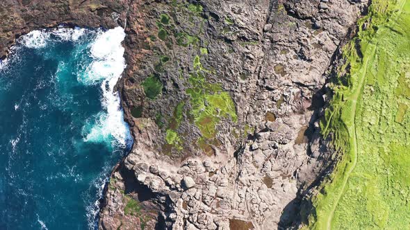 Wild Shoreline Aerial view.Overhead Aerial View of Ocean Waves Crashing ...