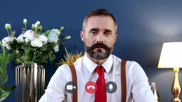 caucasian confident man in casual wear talking pass live video ...