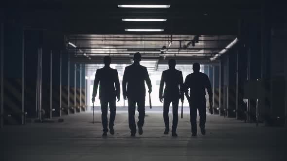 Mafia Men Walking with Baseball Bats, Stock Footage | VideoHive