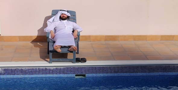 Saudi Arabian Man At Swimming Pool, Stock Footage | VideoHive