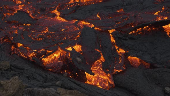 Incandescent lava flows under earth crust. Static view, Stock Footage