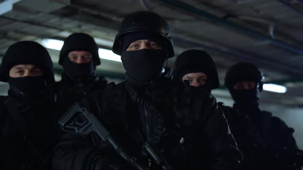 SWAT Police Officers Posing at Camera, Stock Footage | VideoHive
