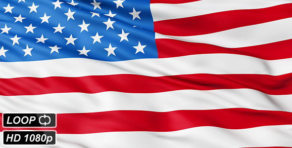 Realistic 3d looping USA flag waving in the wind., Motion Graphics