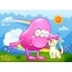 Pink Monster and a Cat at the Hilltop, Vectors | GraphicRiver