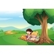 Kids Reading Under a Tree, Vectors | GraphicRiver