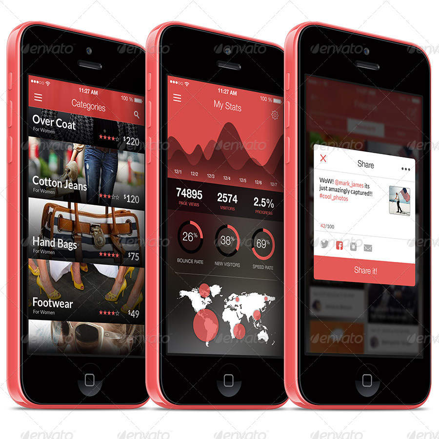 Bundle - 2 Mobile Apps Ui + 1 Tablet App Ui, Web Elements | GraphicRiver
