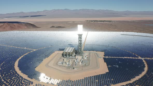 Cinematic Aerial Sparkling Solar Panels Sun Light Reflecting on Solar ...