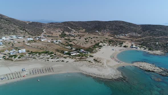 Magganari beach on the island of Ios in the Cyclades in Greece seen ...