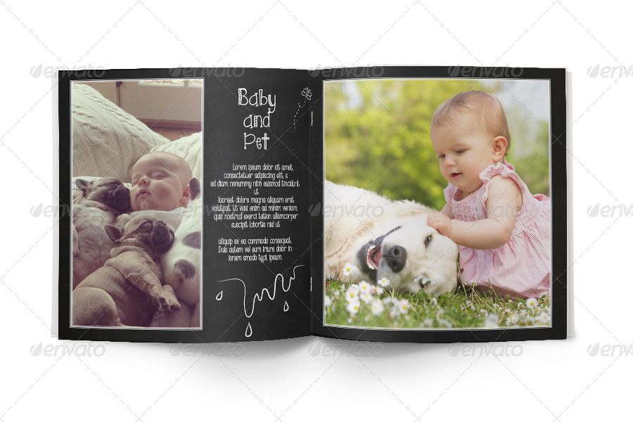 Kids Chalkboard Photo Album, Print Templates | GraphicRiver