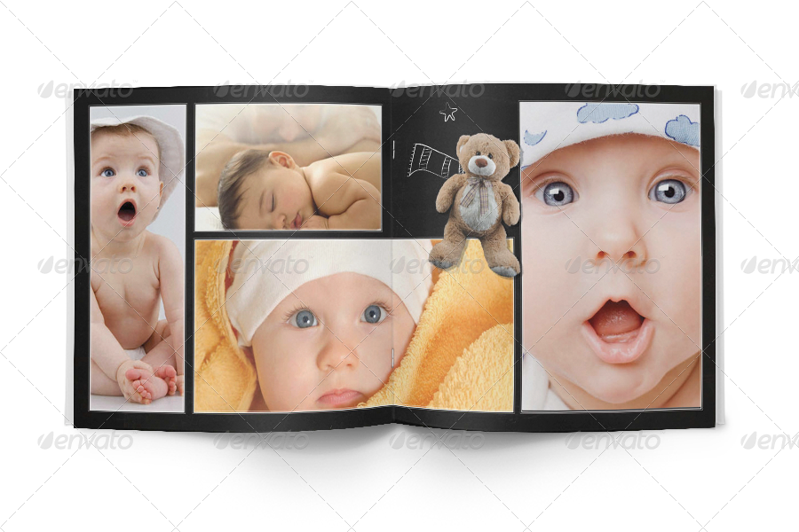 Kids Chalkboard Photo Album, Print Templates | GraphicRiver