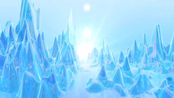 Abstract Blue Ice Spike Field on Transparent Clear Frozen Landscape ...