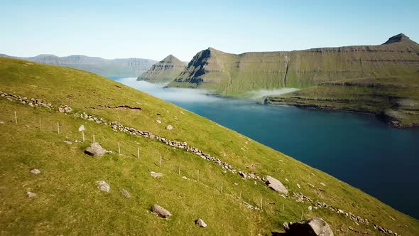 Aerial View of a Funningur Scenic Point Faroe Islands, Stock Footage