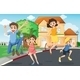 Happy Family Jumping in the Street by interactimages | GraphicRiver