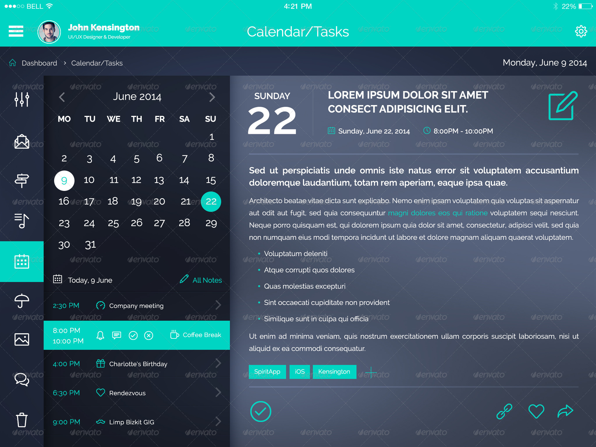 SpiritApp - Flat iPad App UI Kit, Web Elements | GraphicRiver