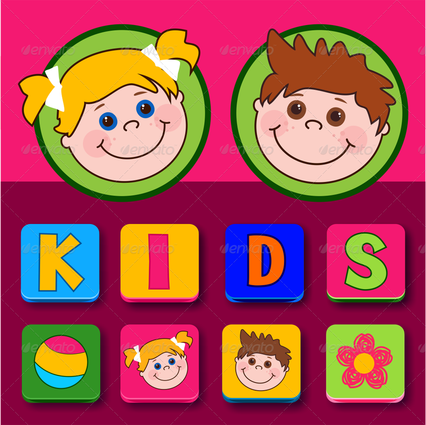 24 Kids Flat Icons , Icons | GraphicRiver