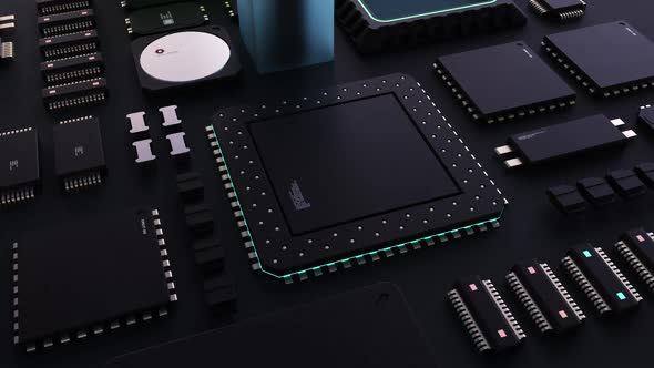 components of computing power on a chip. futuristic animation . next ...