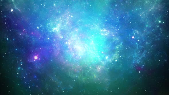 Seamless loop galaxy exploration through outer space towards glowing ...