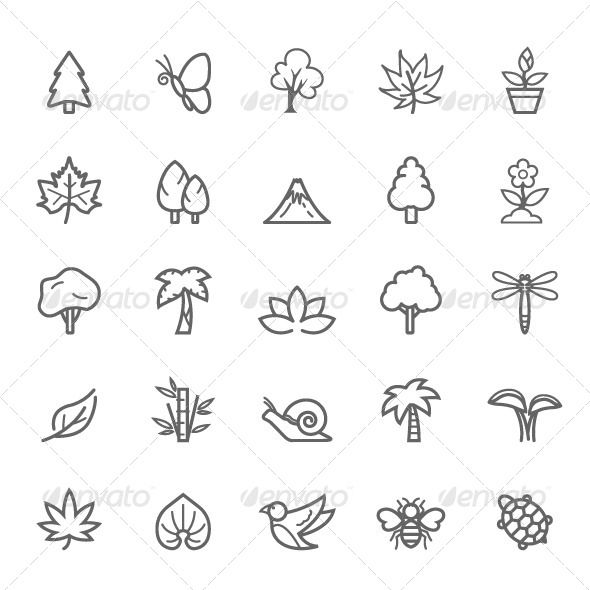 25 Outline Stroke Natural Icons by ctrlaplus | GraphicRiver