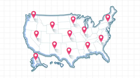 USA Map United States America Pin Point Location Animation, Motion Graphics