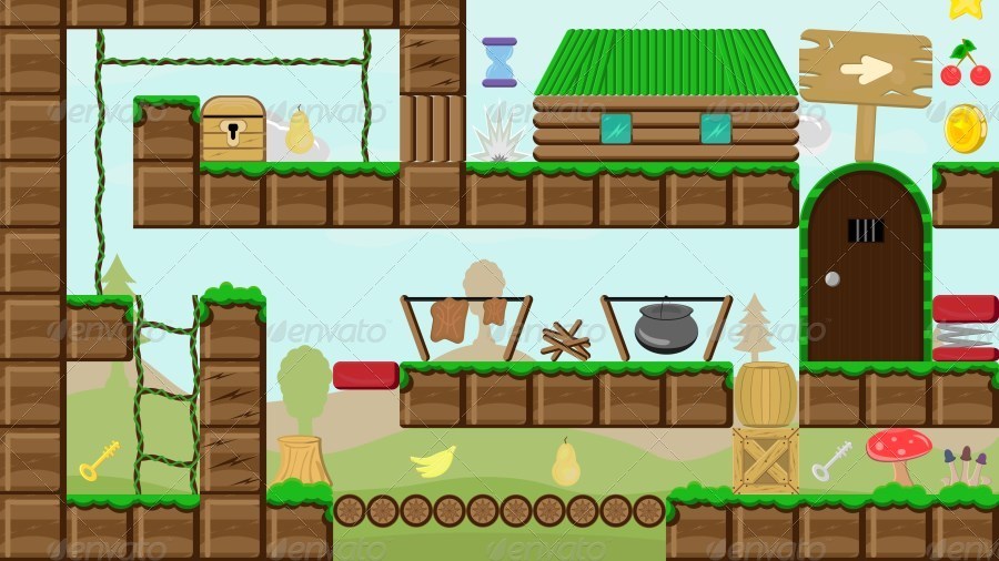 Platformer Game Tileset Forest Theme, Game Assets | GraphicRiver