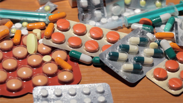 Pills And Drugs On A Table, Stock Footage | VideoHive
